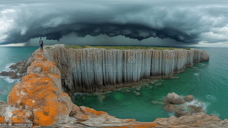 Dramatic Seascape with Stormy Clouds and Cliff Formations Stock ...