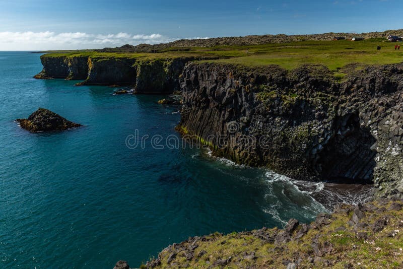 Seaside Cliff and Cave Iceland Stock Image - Image of water, turquoise ...