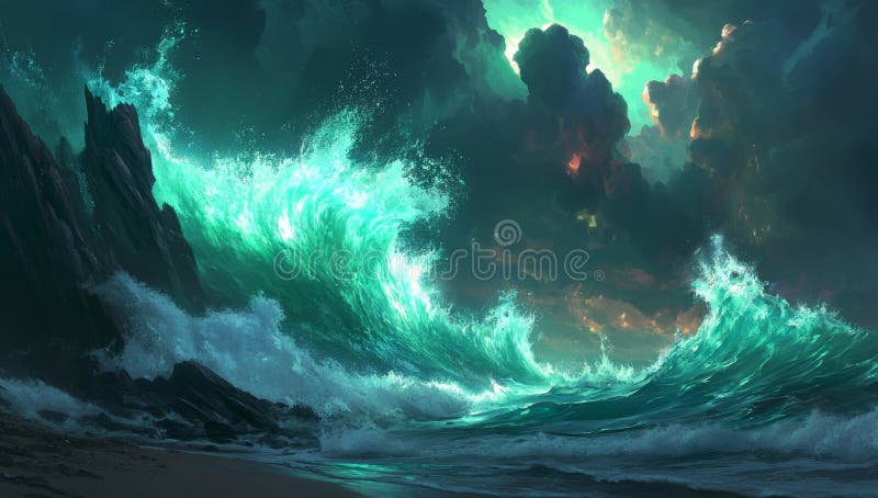 Dramatic Seaside Image of Powerful Ocean Waves and Intense Weather in ...