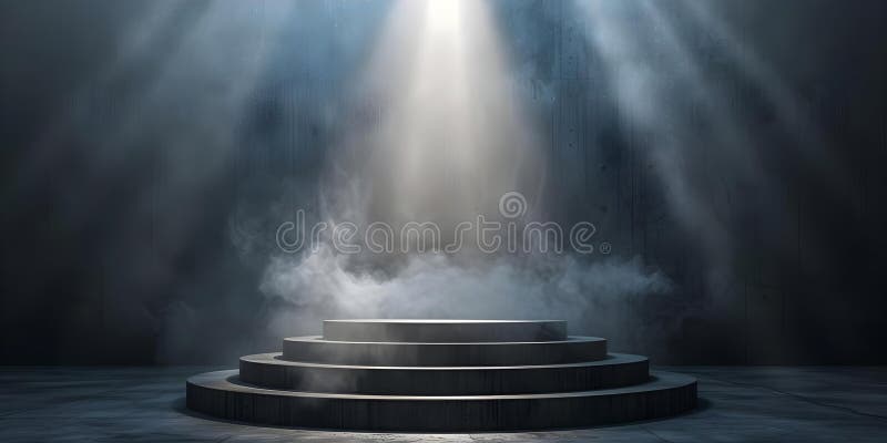 Dramatic Setting with Abstract Dark Podium and Spotlight in a Smoky ...