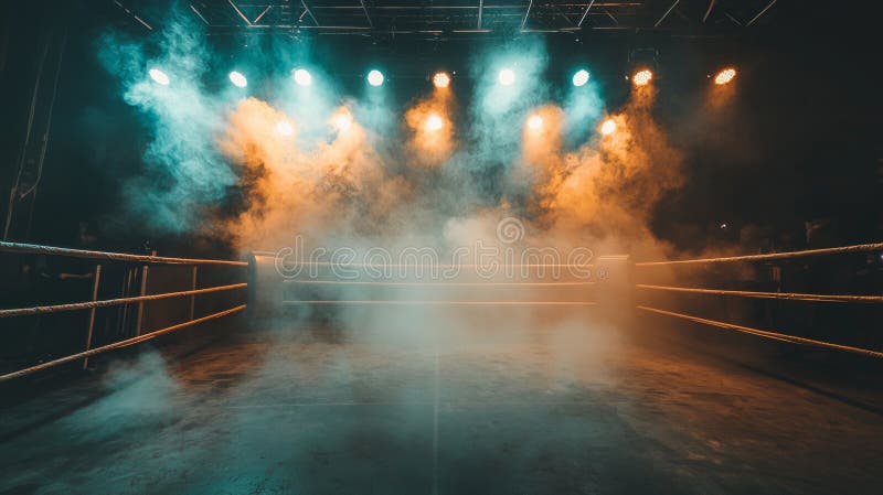 Dramatic Setting Featuring a Boxing Ring Surrounded by Thick Smoke with ...