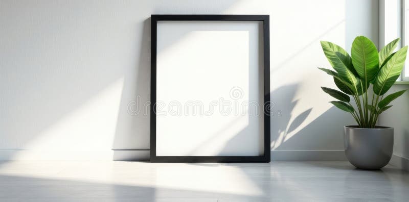Dramatic Shadow Cast by Black Vertical Frame on White Wall Modern Art ...
