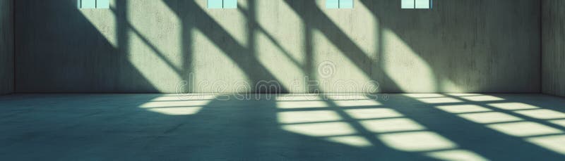 Dramatic Shadows Cast Over an Empty Room with Textured Concrete Walls ...