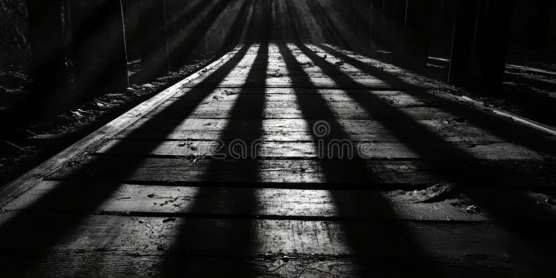 Dramatic Shadows Cast by Sunlight through Forest Trees on Wooden ...