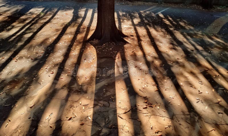 Dramatic Shadows Cast by a Tree on the Ground Stock Illustration ...