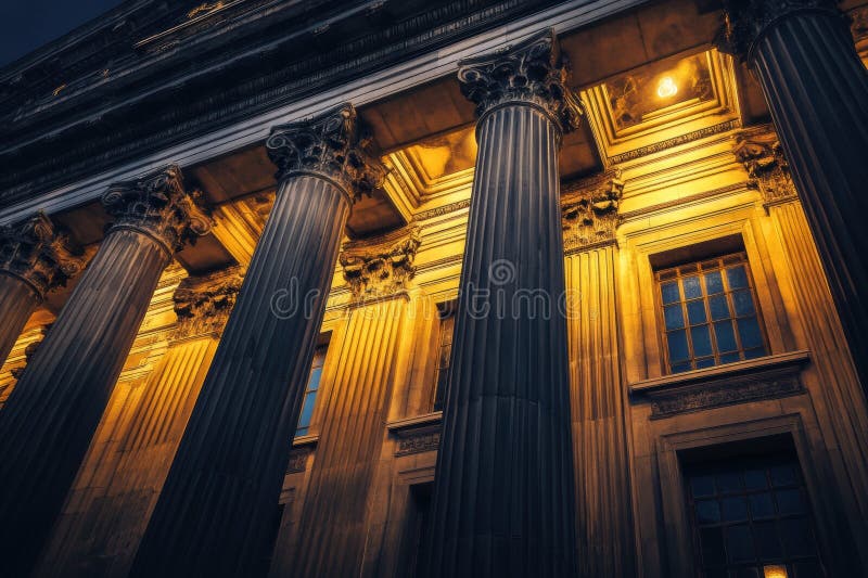 Government Building Illuminated at Night Showcasing Classical ...