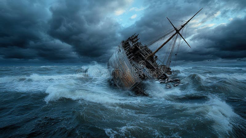 A Dramatic Shipwreck in the Wild Waves of the Stormy Sea Captured in an ...