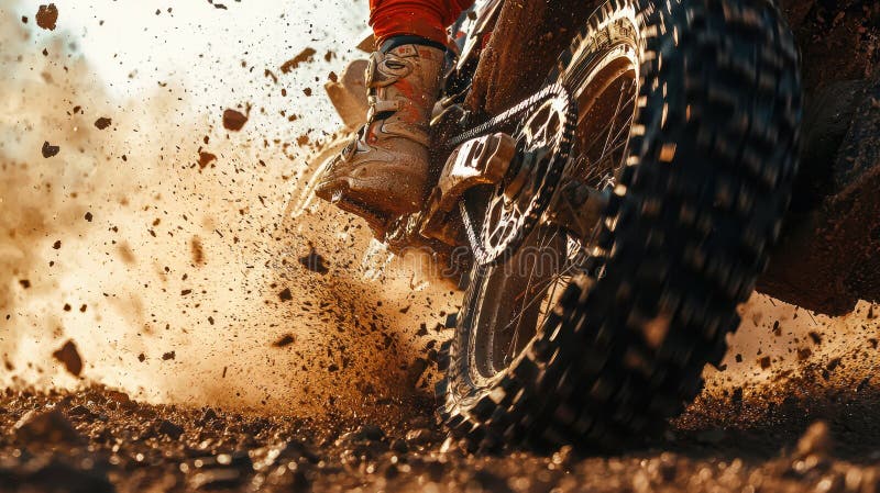 Dramatic Shot of Dakar Rally Bikes Front Tire Exploding with Dirt and ...