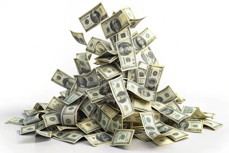 Falling Dollars To Stack, Isolated on White Stock Illustration ...