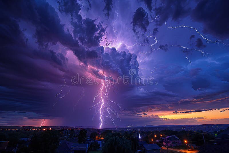 A Dramatic Shot of Lightning Striking in the Dark Clouds Above ...