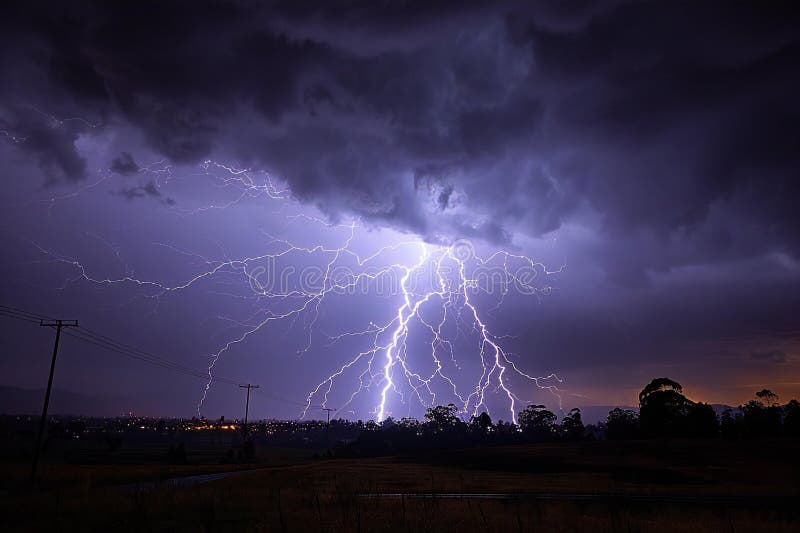 A Dramatic Shot of Lightning Striking in the Dark Clouds Above ...