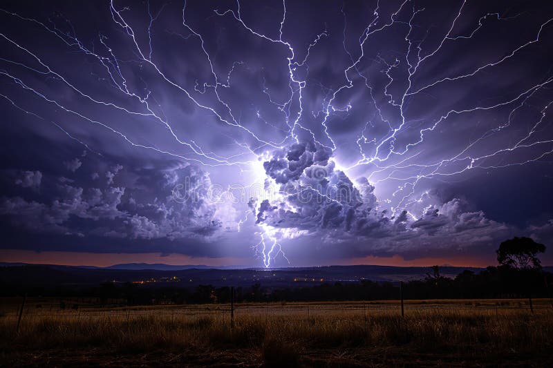 A Dramatic Shot of Lightning Striking in the Dark Clouds Above ...