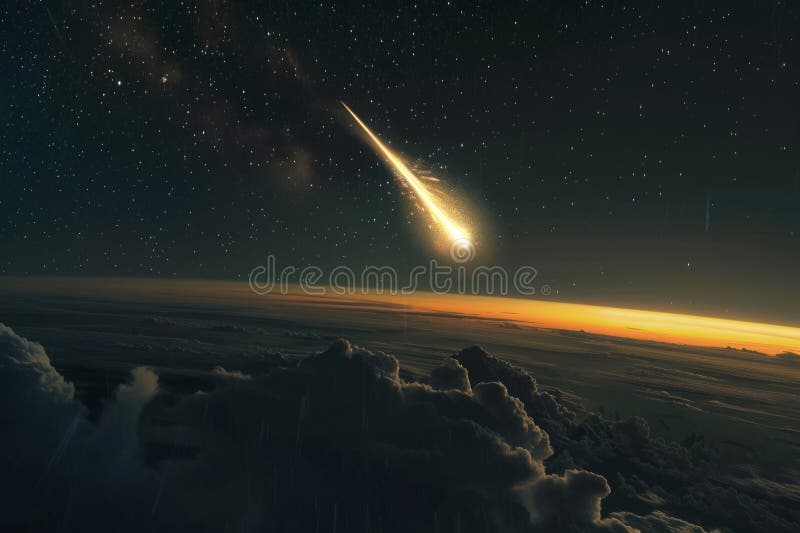Dramatic Shot Meteor Glowing Enters Earth's Atmosphere Stock Photos ... Dramatic Shot Meteor Glowing Enters Earth's Atmosphere Stock Photos ...