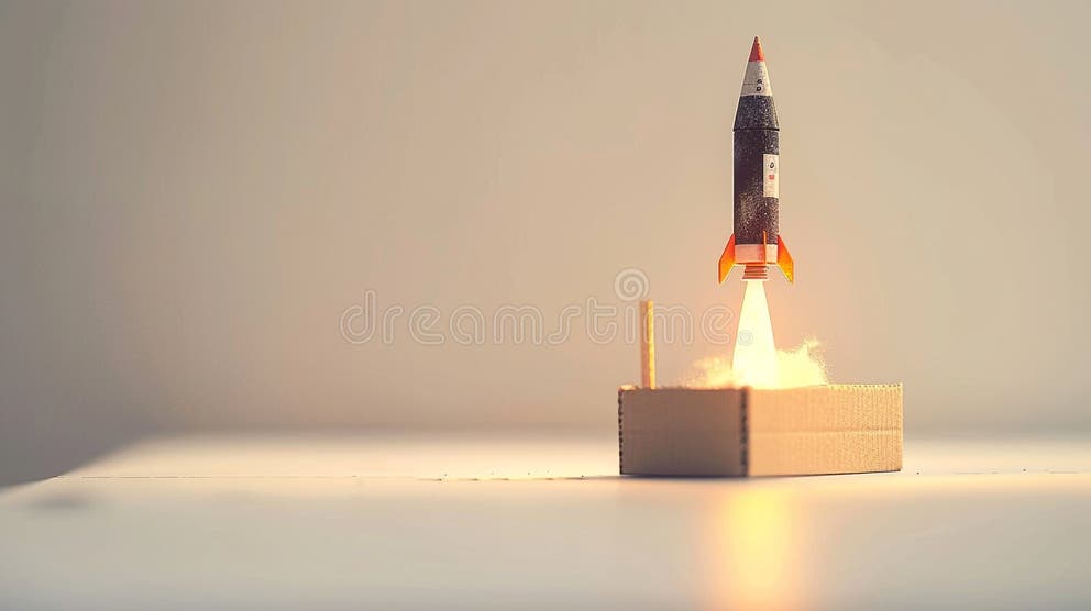 Dramatic Shot of a Miniature Rocket Launching from a Makeshift ...
