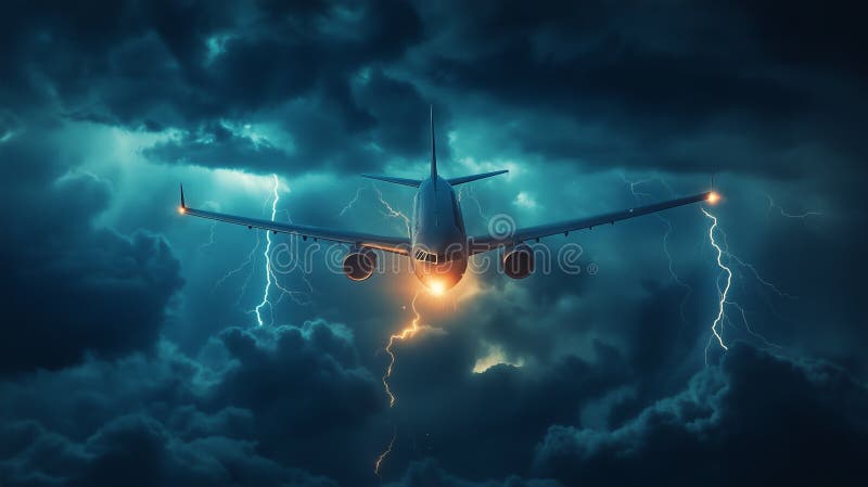 Dramatic Shot of a Plane Flying through a Lightning Storm Stock Photo ...