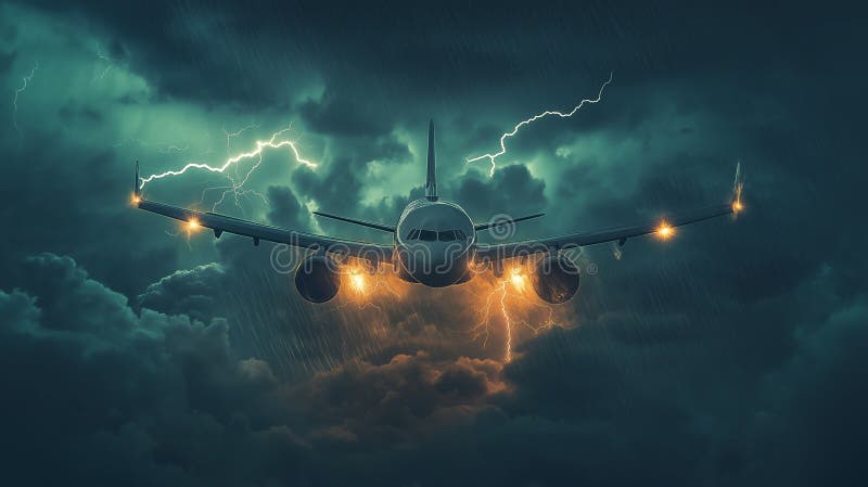 Dramatic Shot of a Plane Flying through a Lightning Storm Stock Image ...