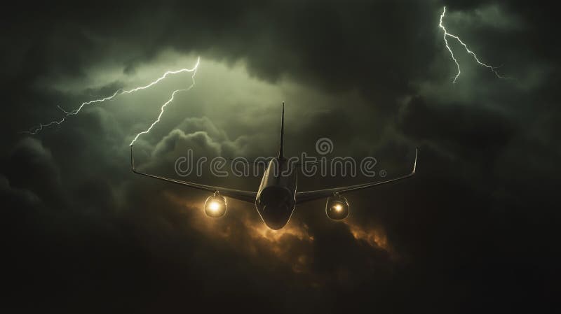 Dramatic Shot of a Plane Flying through a Lightning Storm Stock Image ...