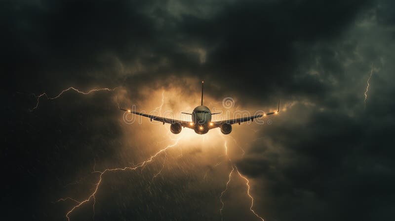 Dramatic Shot of a Plane Flying through a Lightning Storm Stock Photo ...
