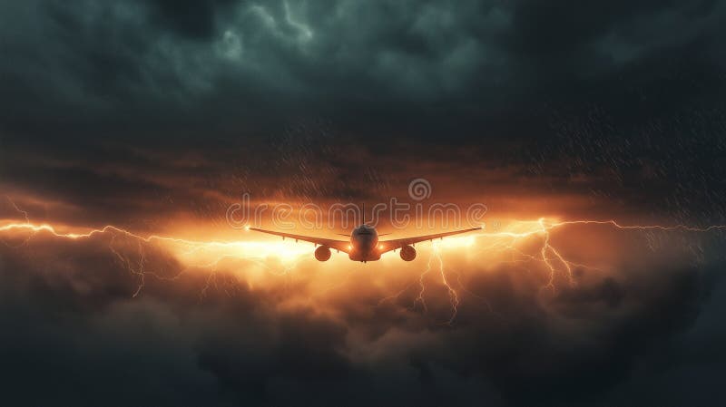 Dramatic Shot of a Plane Flying through a Lightning Storm Stock Image ...