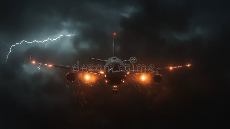 Dramatic Shot of a Plane Flying through a Lightning Storm Stock Photo ...