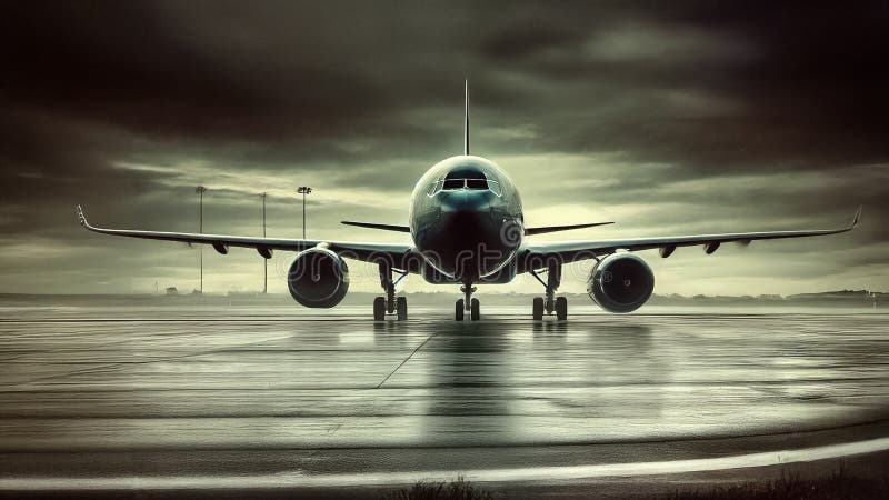 A Dramatic Shot of a Plane on the Runway, with a Monochrome, Moody ...