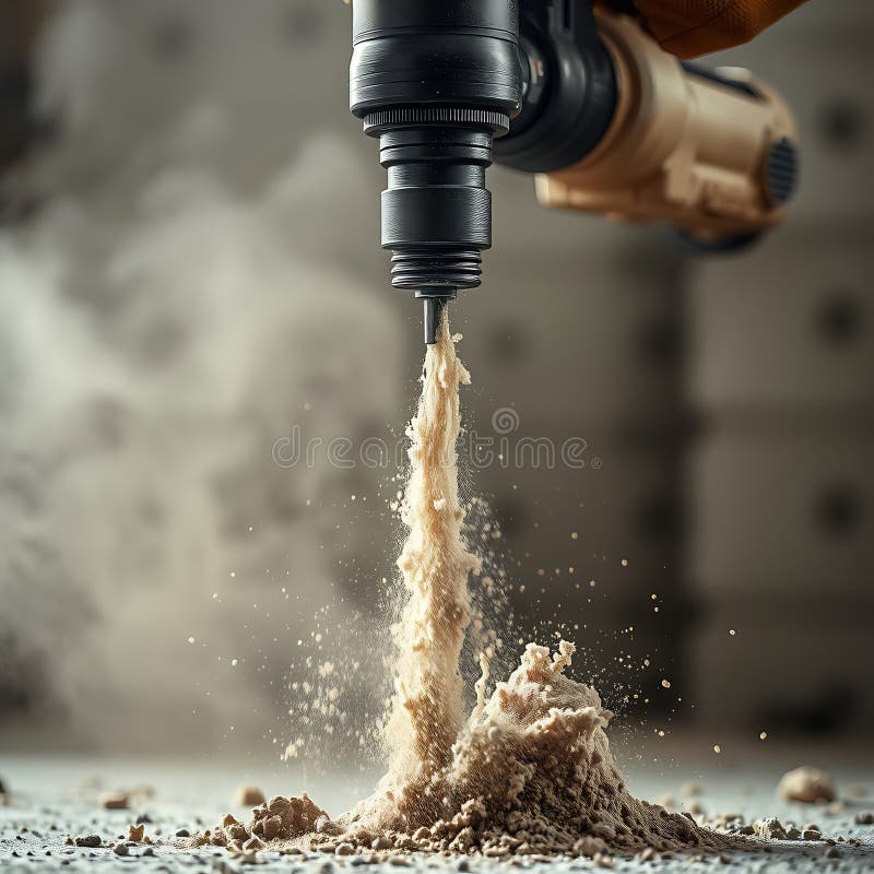A Dramatic Shot of a Powerful Hammer Drill Breaking through Concrete ...