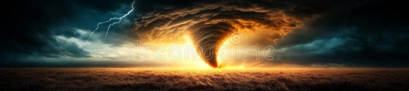 A Dramatic Shot of a Powerful Tornado Funnel Descending through Dark ...