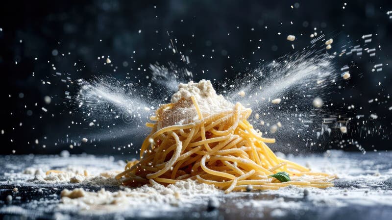 Delicious Spaghetti with Parmesan Cheese Explosion Stock Illustration ...
