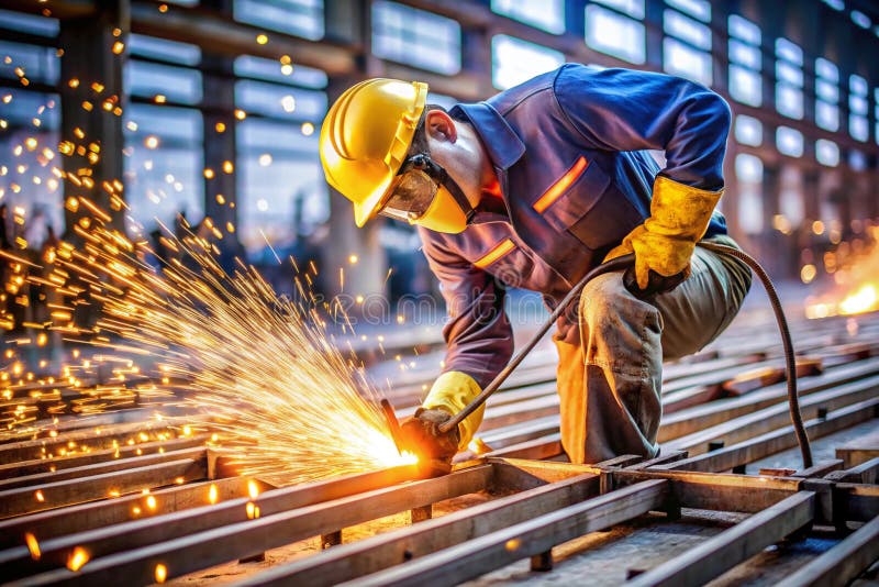 Sparks. a Construction Worker Cutting Steel Stock Illustration ...