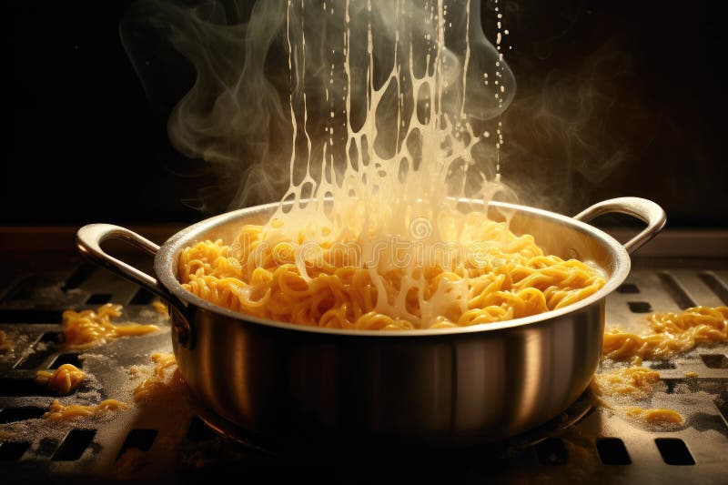 A Dramatic Shot of Steaming Noodles or Spaghetti Being Cooked Stock ...