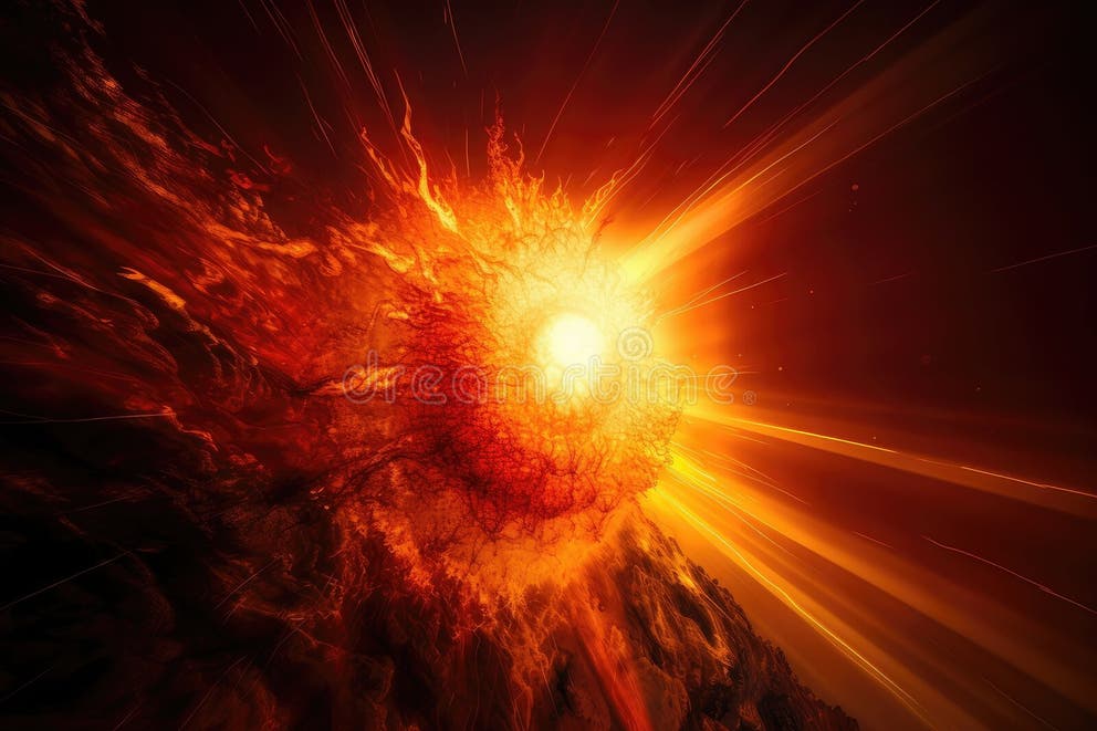 Dramatic Shot of Sun Exploding with Bursts of Heat and Light, Capturing ...