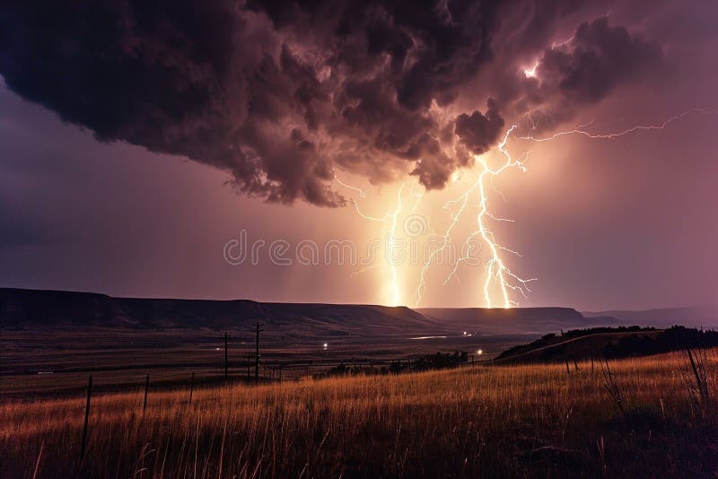 Dramatic Shot of Thunderstorms with Lightning in the Nature Stock ...