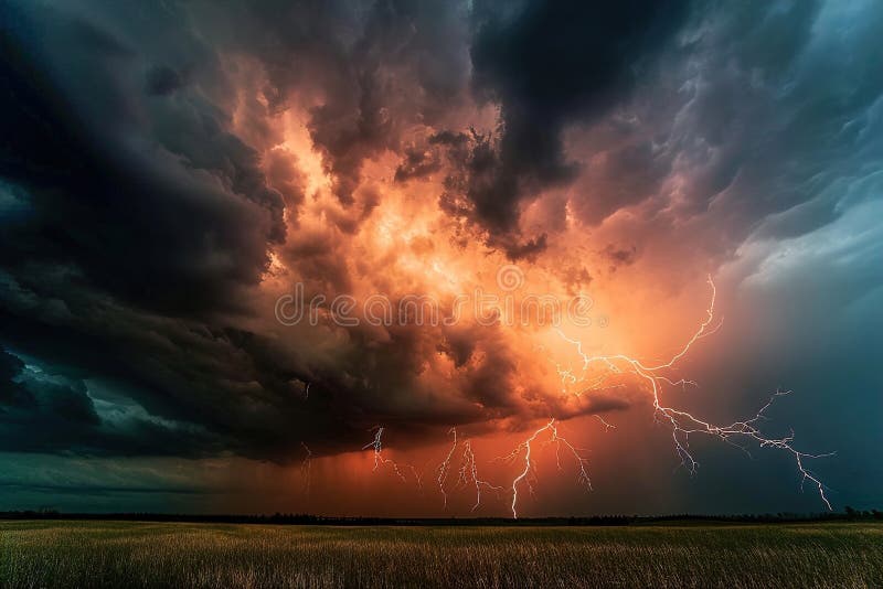 Dramatic Shot of Thunderstorms with Lightning in the Nature Stock ...
