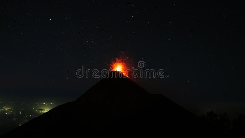 Dramatic Shot of a Volcanic Eruption, with a Cloud of Ash and Lava ...