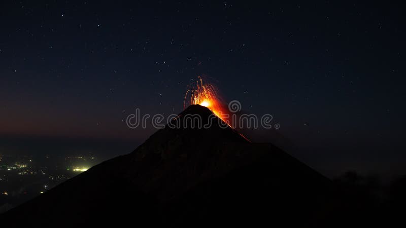 Dramatic Shot of a Volcanic Eruption, with a Cloud of Ash and Lava ...