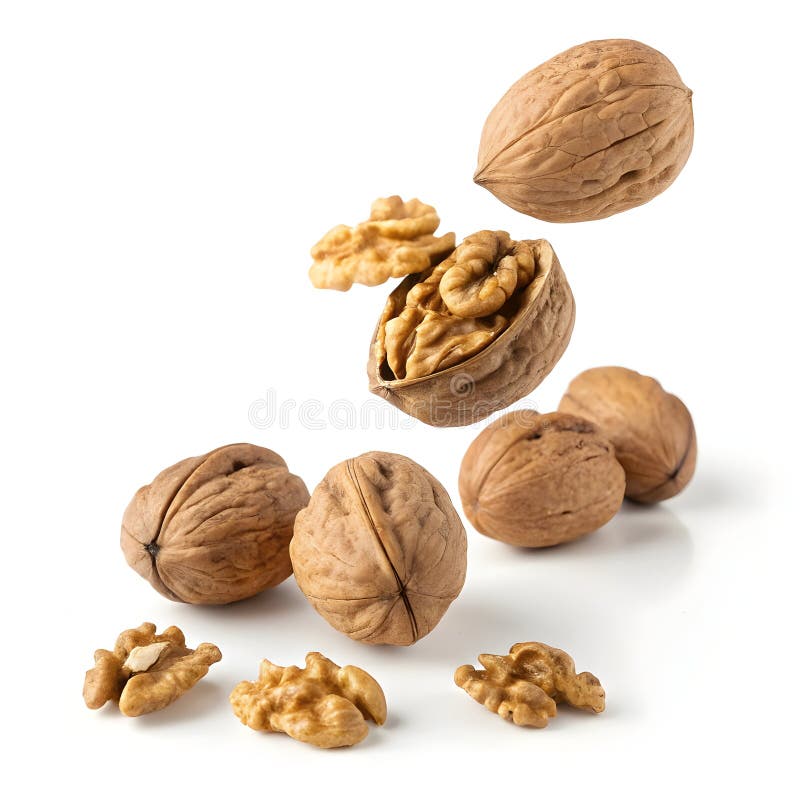 Falling Walnuts Isolated on White Background Stock Illustration ...