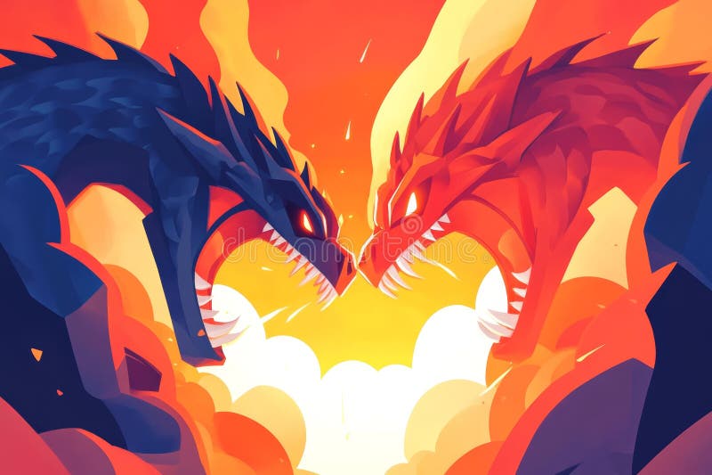 In a Dramatic Showdown, Two Mythical Dragons with Contrasting Colors ...