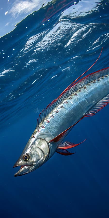 Dramatic Side Profile of Giant Oarfish in Ocean Depths Stock Photo ...