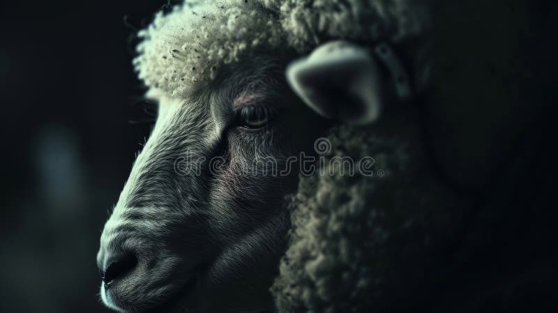 Dramatic Side Profile of a Sheep in Low Light Setting Stock Image ...