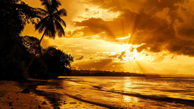 Dramatic Silhouette of a Beach Holiday Destination Bathed in Golden ...