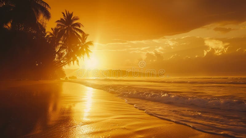 Dramatic Silhouette of a Beach Holiday Destination Bathed in Golden ...