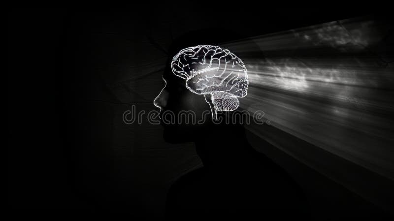 Dramatic Silhouette of a Brain with Light Beam Illuminating Intricate ...