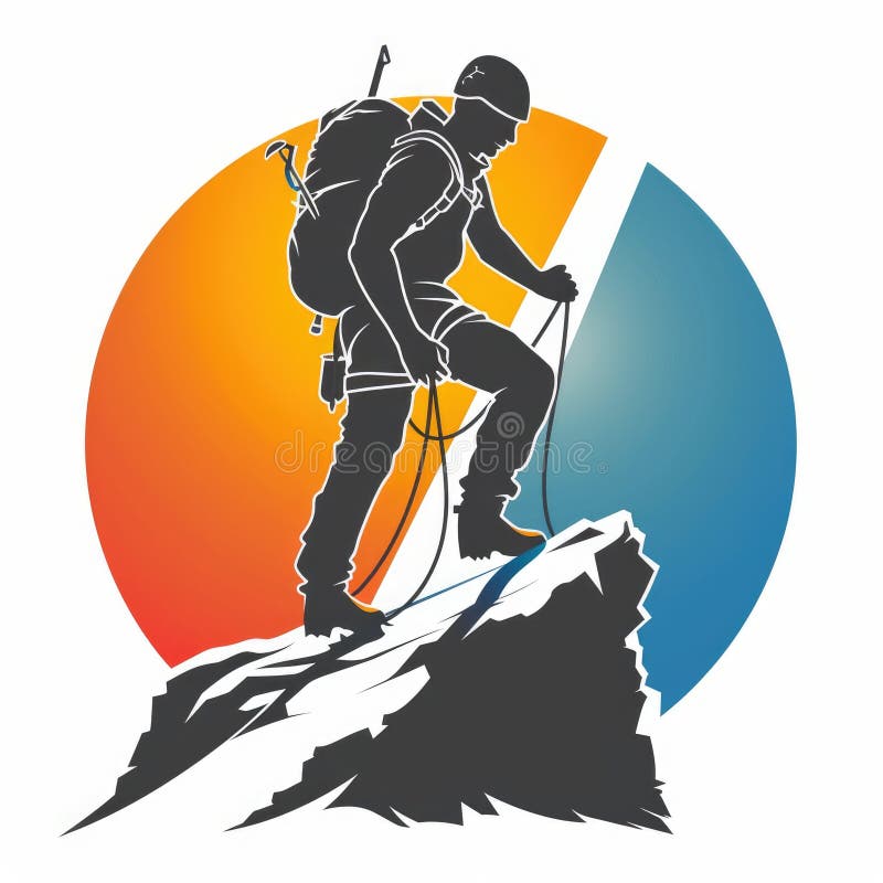 Dramatic Silhouette of a Climber on Top of a Mountain. Climber Logo ...