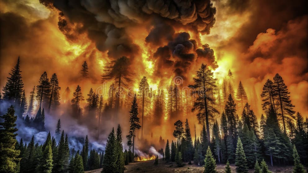 A Dramatic Silhouette of a Forest Firestorm Capturing the Intensity and ...