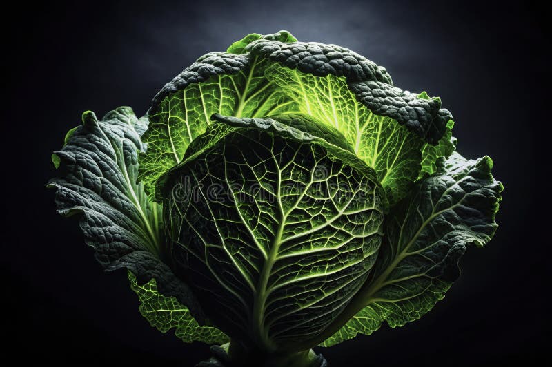 Dramatic Silhouette of a Head of Cabbage a CloseUp Study of a Dark ...