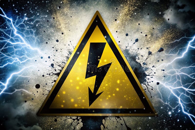 Dramatic Silhouette of High Voltage Danger Warning Sign with Striking ...