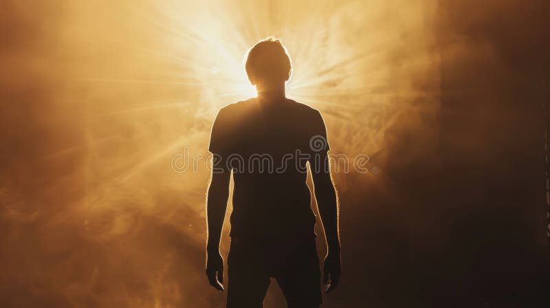 Dramatic Silhouette of a Man Standing in the Bright Light Casting a ...