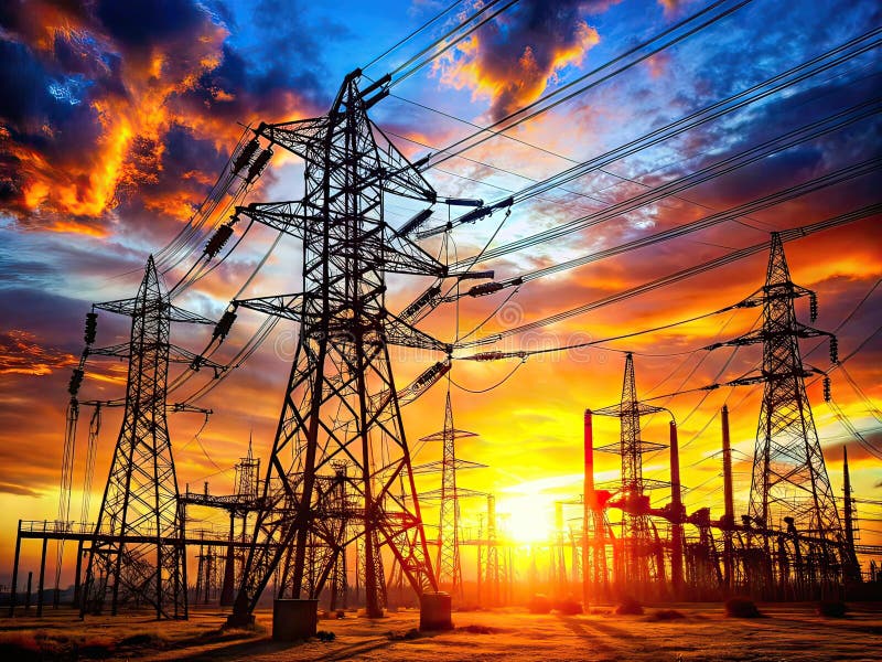A Dramatic Silhouette of a Modern HighVoltage Power Substation and ...