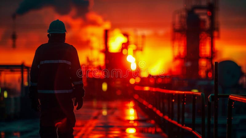 Dramatic Silhouette of Oilfield Worker, Industry Setting, Clear View ...