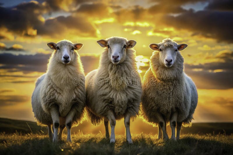Dramatic Silhouette Photography of Three Fluffy White Sheep in a ...
